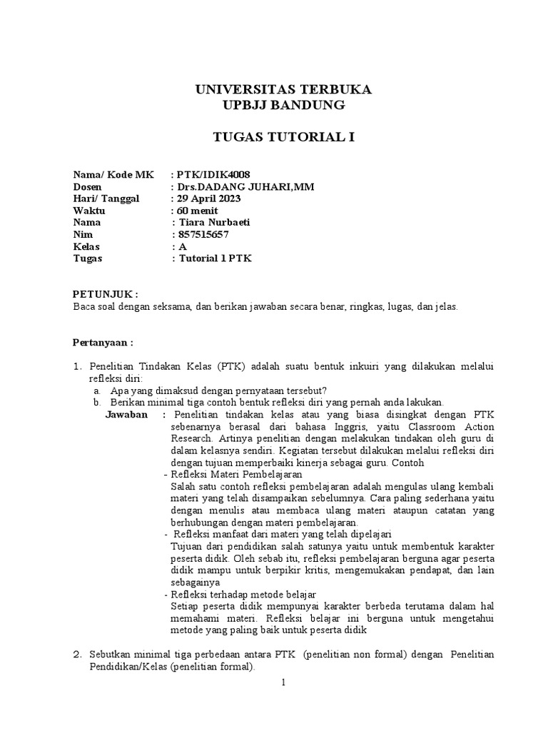 TT 1 - PTK - Tiara Nurbaeti 2023.1 | PDF