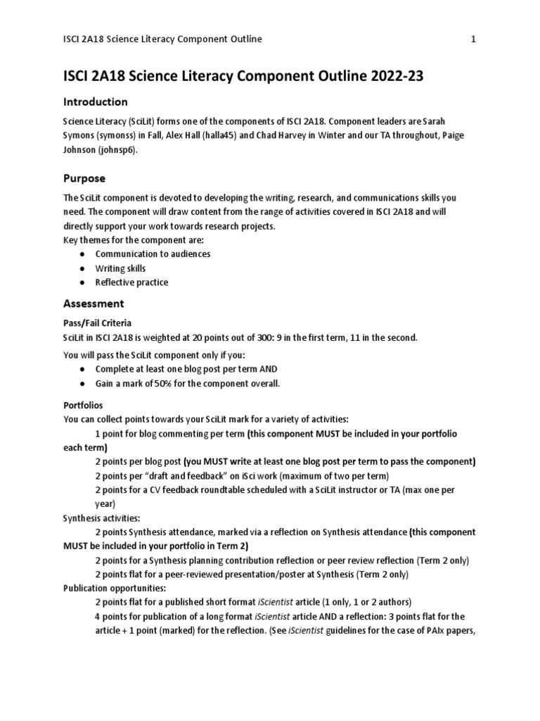 ISCI 2A18 SciLit Component Outline | PDF | Blog | Science