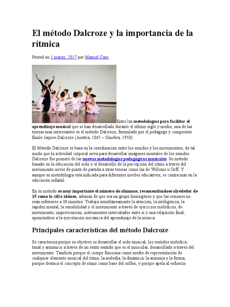 El Método Dalcroze y La Importancia de La Rítmica | PDF | Ritmo ...