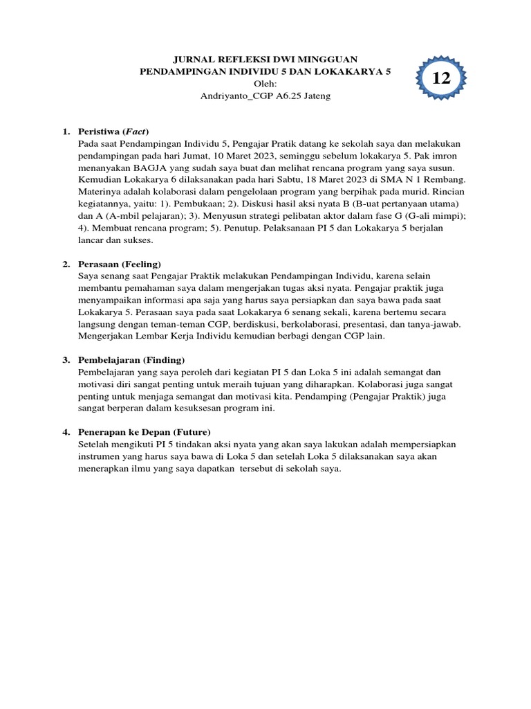 Jurnal Dwi Mingguan Ke-12 - Andriyanto | PDF