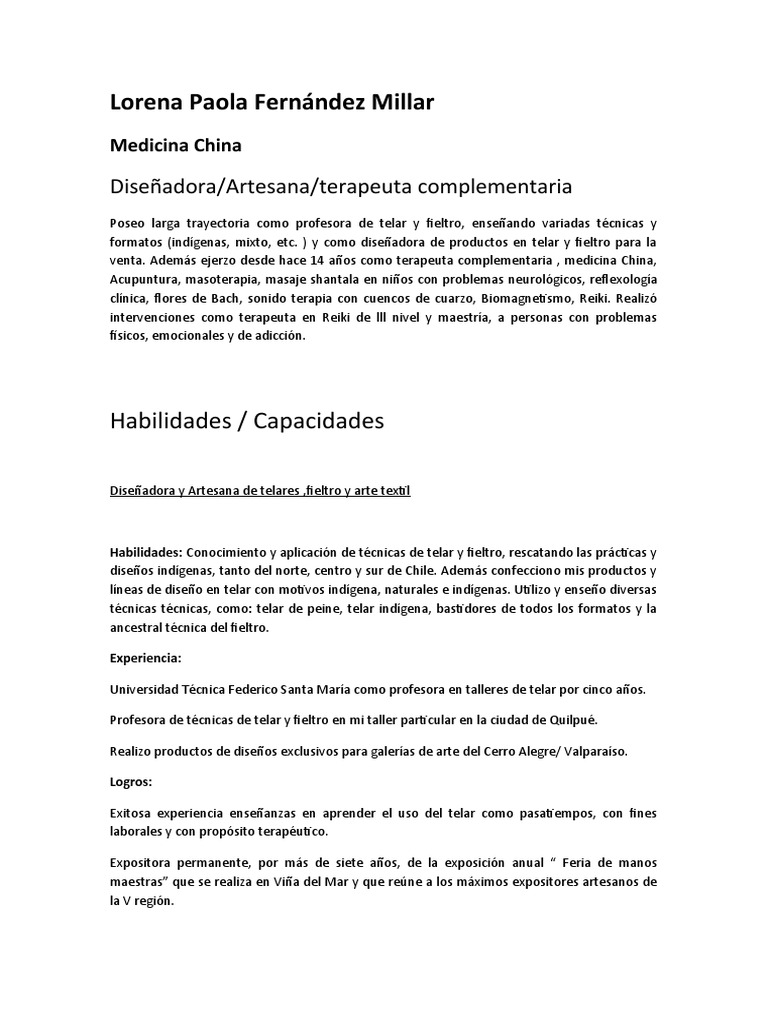 Lorena Paola Fernandez Millar. Curriculum 1014-1 | PDF | Reiki | Masaje