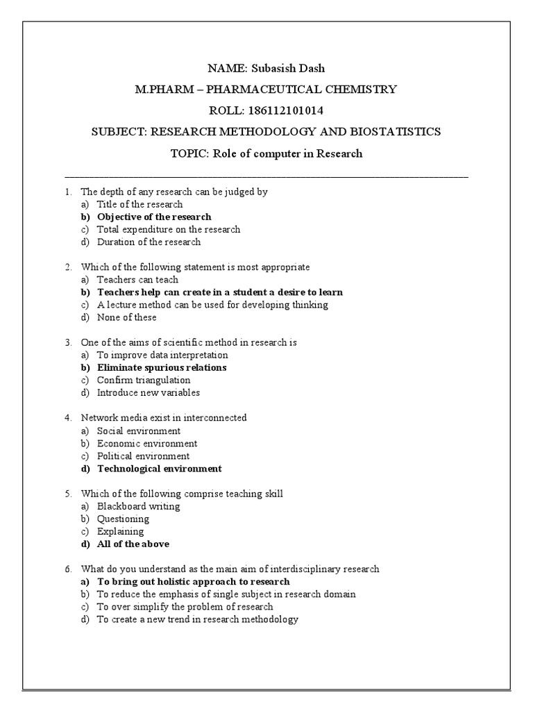 Assignment - MCQ-Role of Computer in Research | PDF