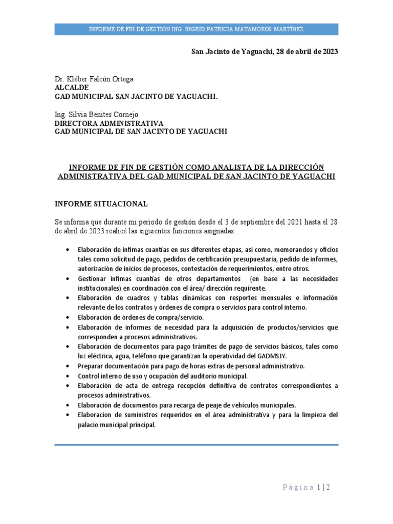 Informe de Gestion | PDF
