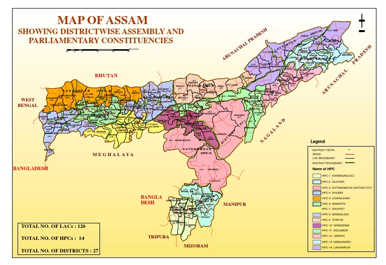 Map of Assam: Showing Districtwise Assembly and Parliamentary ...