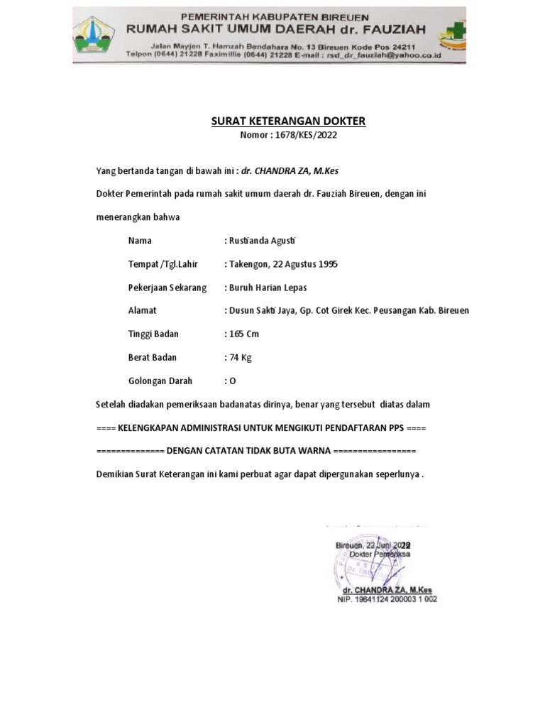 SURAT KETERANGAN DOKTER | PDF