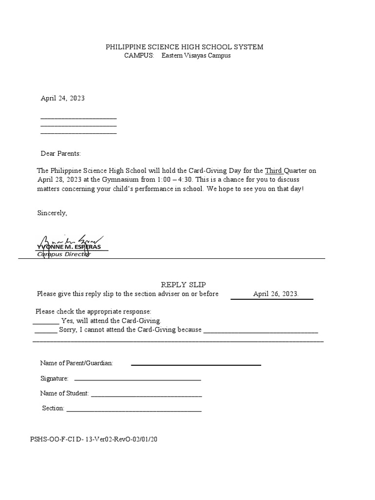 Card Giving Day Letter | PDF