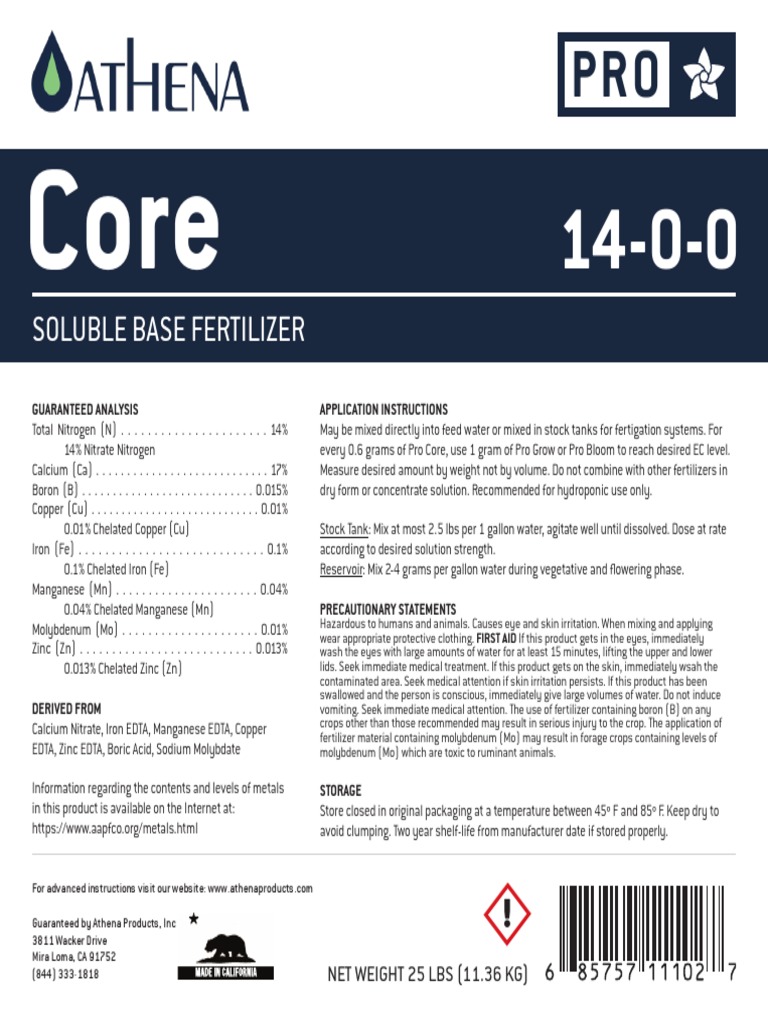 Athena Pro Core Fertilizer Label | PDF