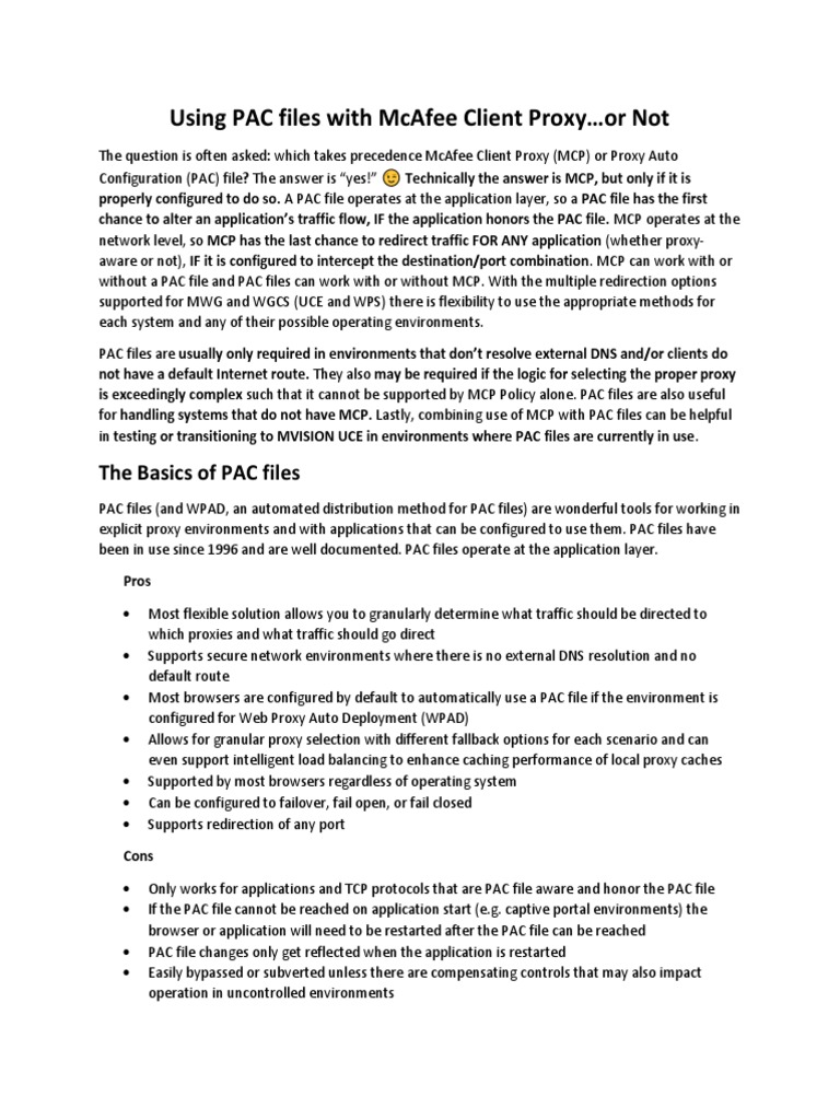 Mcp And Pac Pdf Proxy Server Port Computer Networking