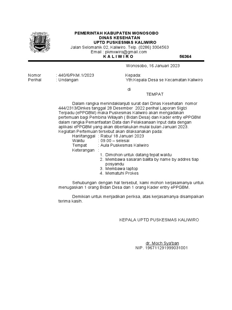 SURAT PENTING Pelatihan EPPGBM Kader New | PDF