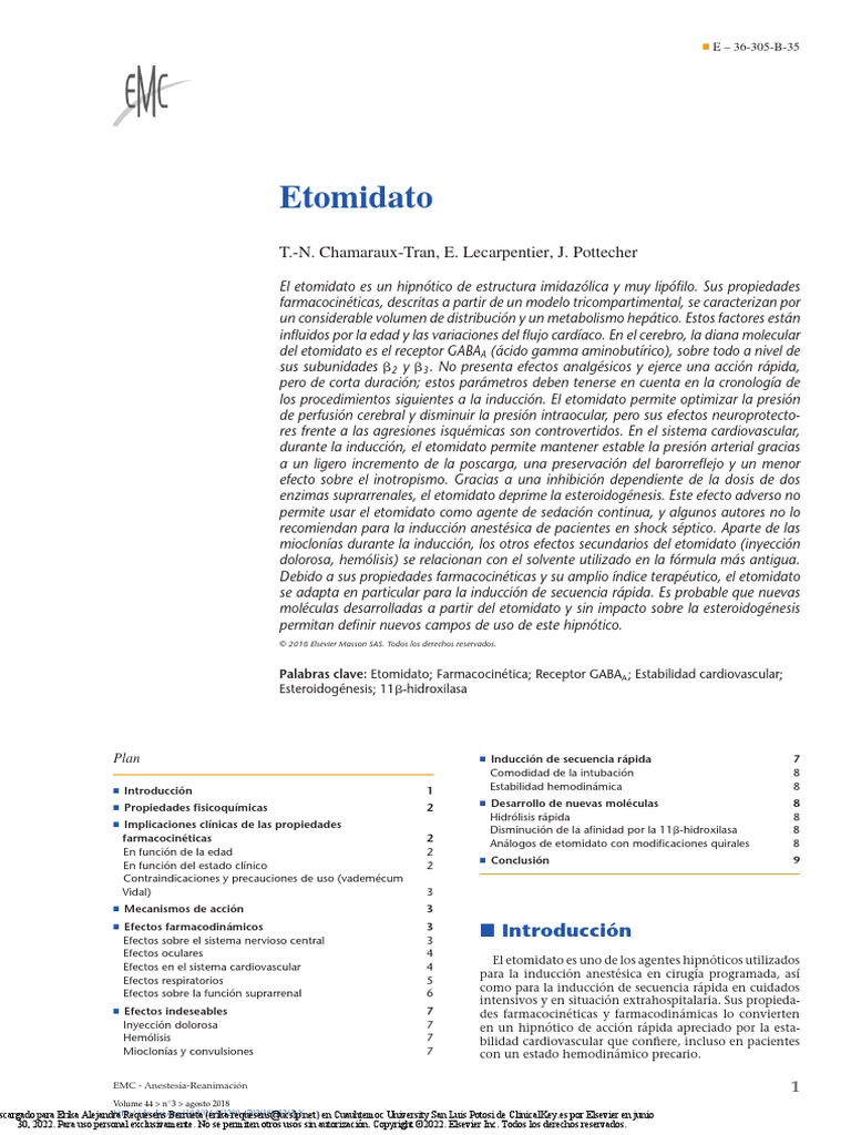 Etomidato Emc | PDF | Farmacocinética | Presión sanguínea
