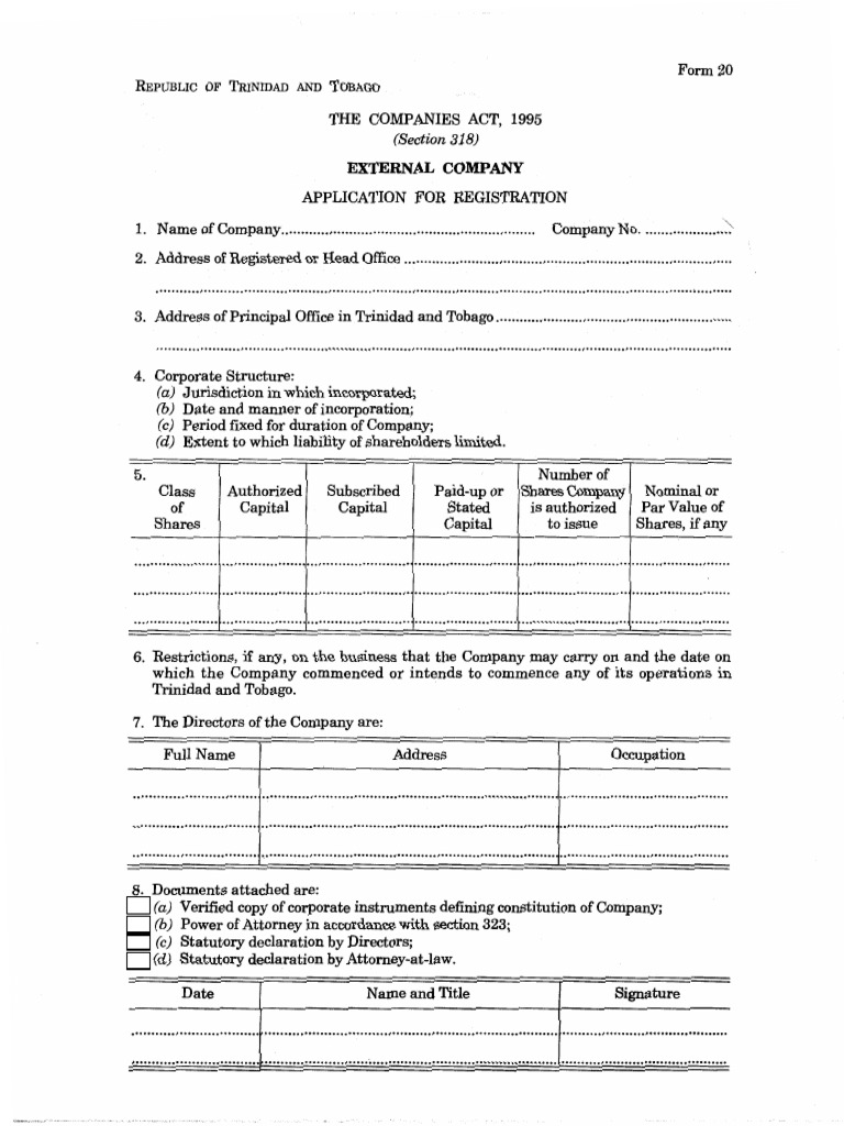 Application For Registration (External Company) - Form 20 | PDF