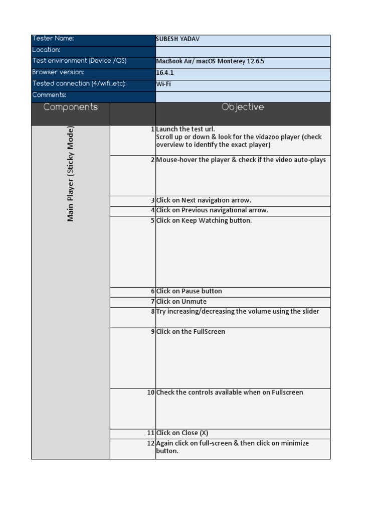 Vidazoo Player Testing Checklist | PDF | Games & Activities