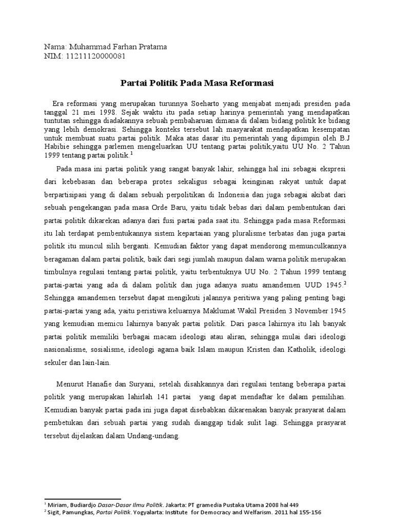 Muhammad Farhan Pratama Partai Politik Pada Masa Reformasi | PDF Muhammad Farhan Pratama Partai Politik Pada Masa Reformasi | PDF