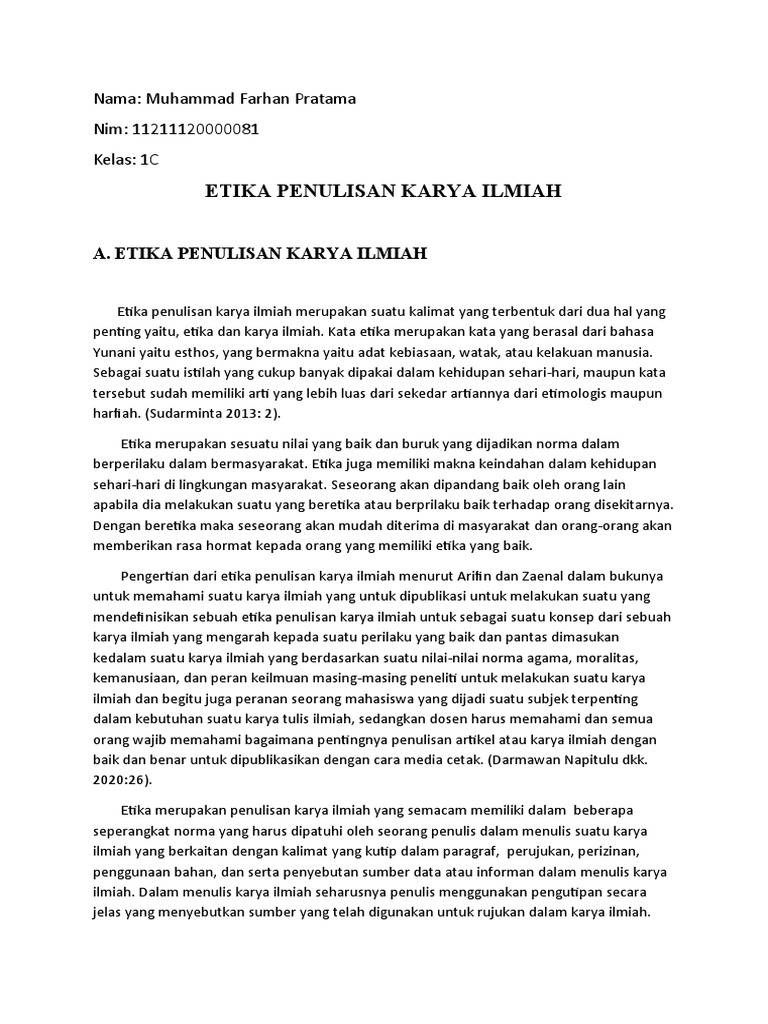 Muhammad Farhan Pratama ETIKA PENULISAN KARYA ILMIAH (ASA) | PDF Muhammad Farhan Pratama ETIKA PENULISAN KARYA ILMIAH (ASA) | PDF
