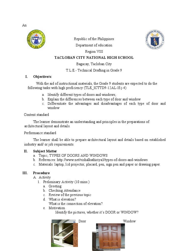 Types of Doors and Windows for Grade 9 | PDF