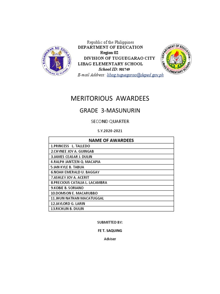 2nd QUARTER MERITORIOUS AWARDEES | PDF