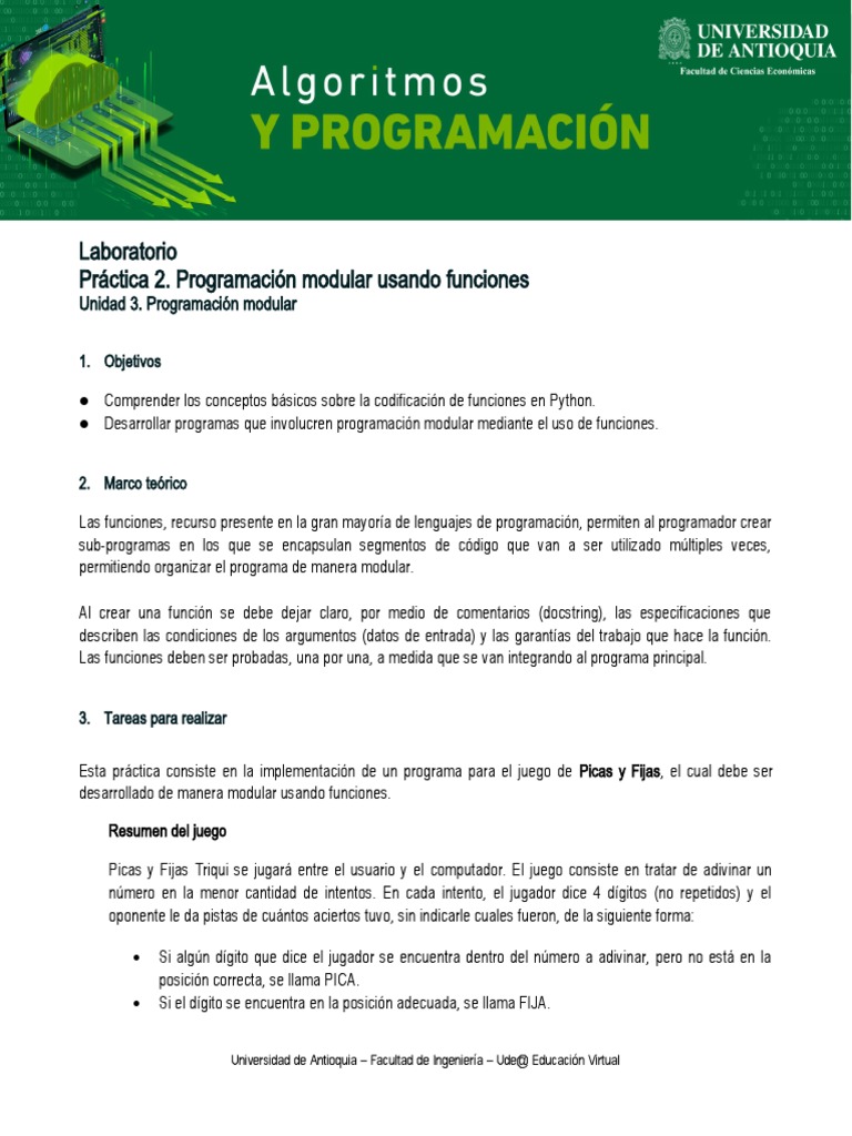 Laboratorio Práctica 2. Programación Modular Usando Funciones | PDF | Programación de ...
