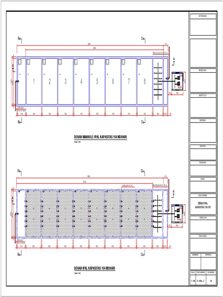 IPAL AUF Kap 154 m3 Per Hari - Denah | PDF