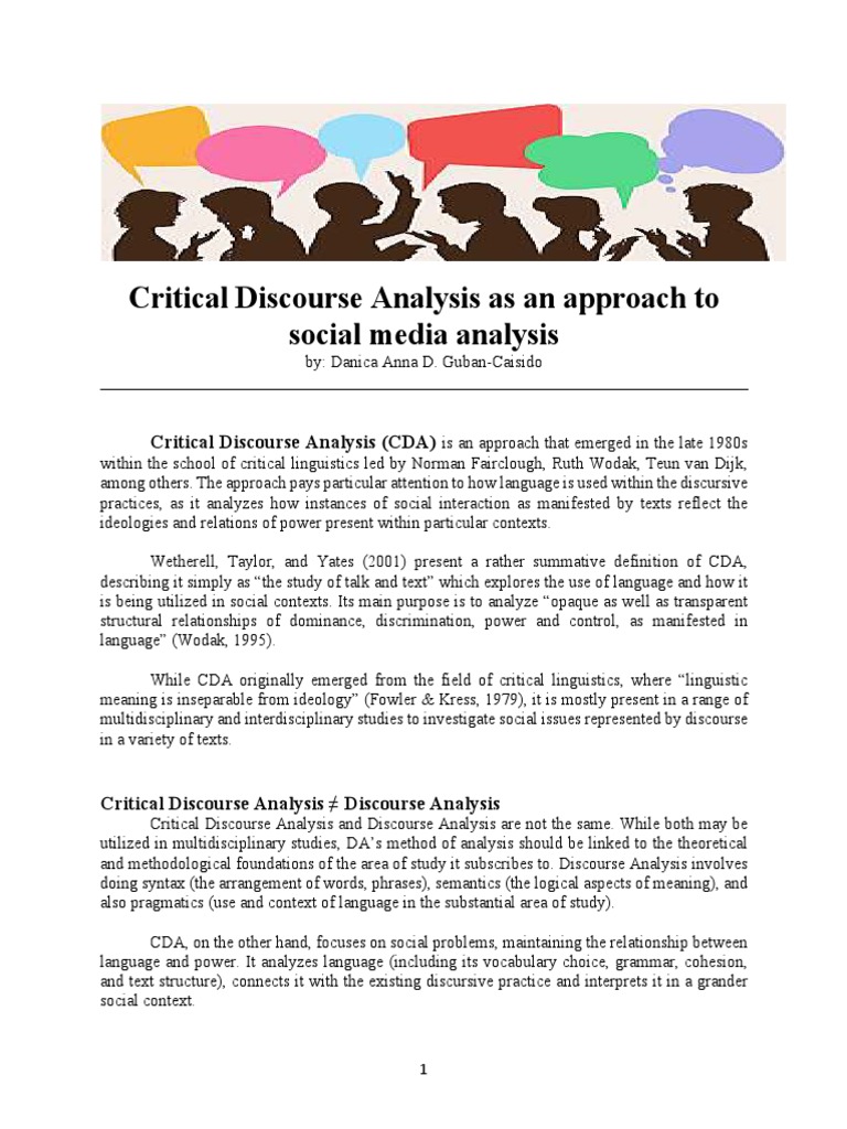 CDA As A Tool in Social Media Analysis - Colloquium | PDF | Discourse ...