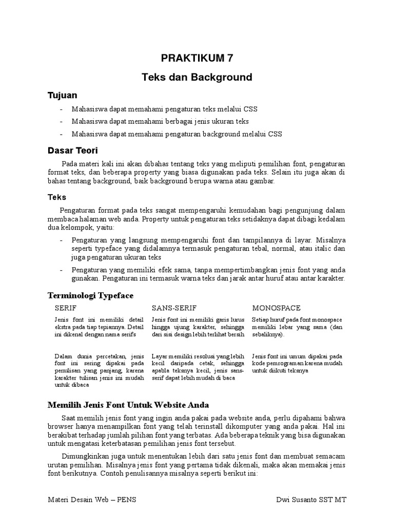 PRAKTIKUM 7 - CSS - Teks - N - Background | PDF