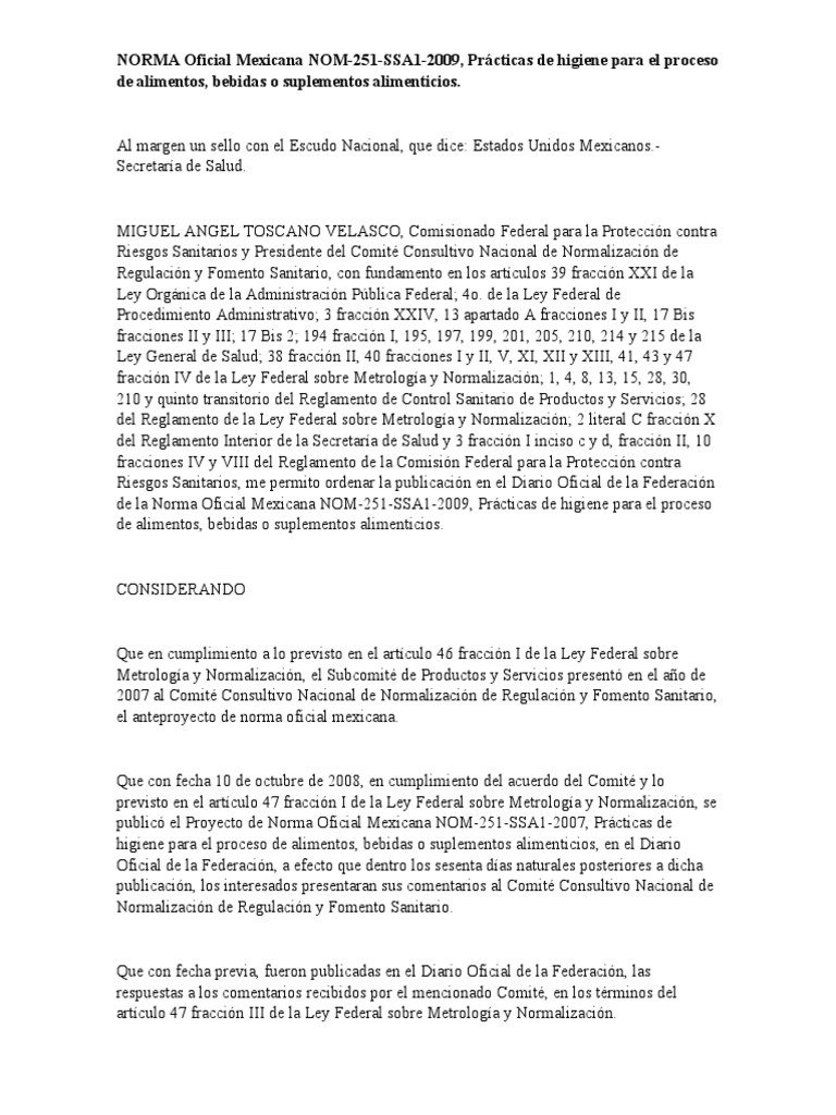 NORMA Oficial Mexicana NOM251 TERMINOLOGIA | PDF | Alimentos ...