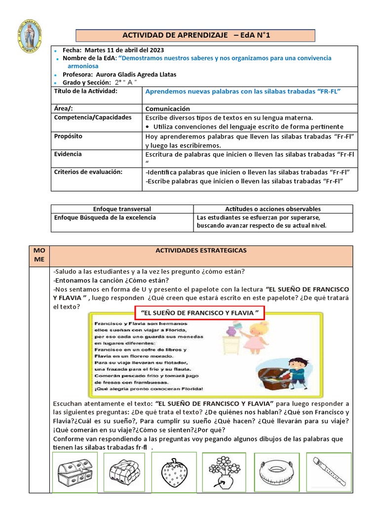 Actividades con sílabas trabadas fr-fl | PDF