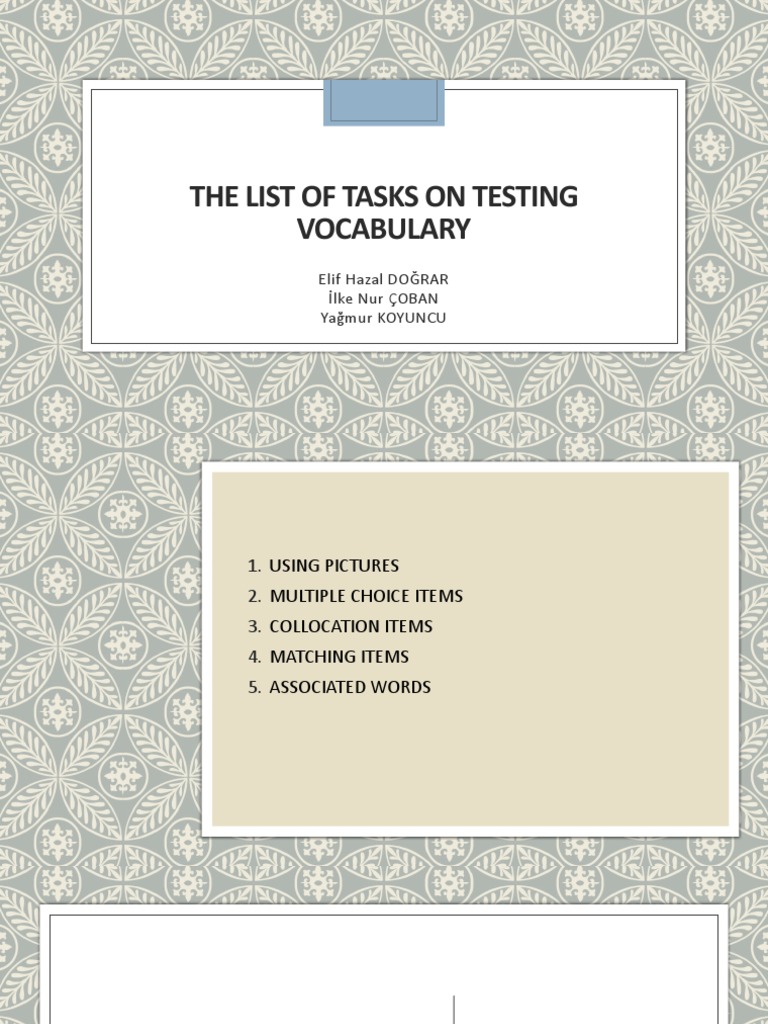 Vocabulary Testing Task List | PDF