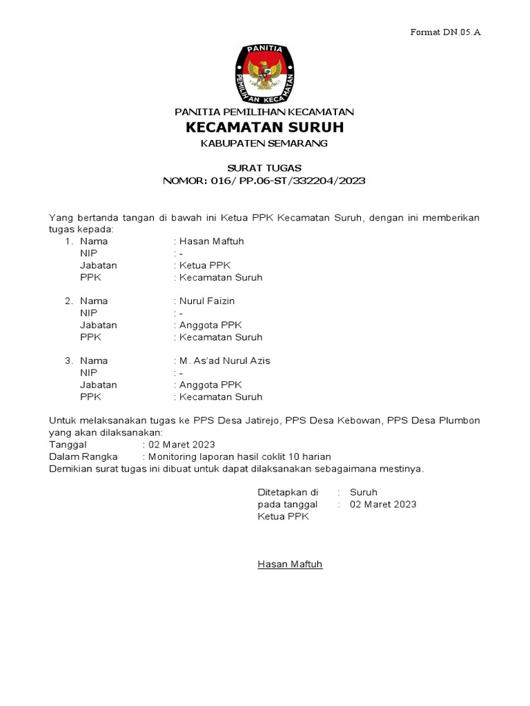 Contoh Surat Tugas PPK Pemilu | PDF