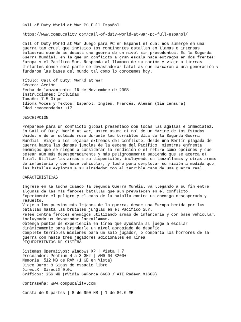 Call of Duty World at War - (2008) PC Full Español | PDF