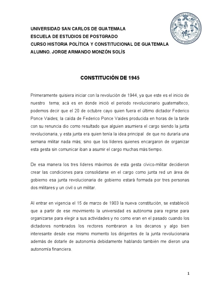 Constitución de 1945 en Guatemala: Claves y Contexto | PDF | Guatemala ...