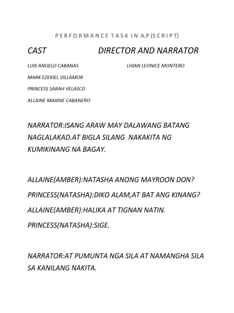 Cast Director and Narrator: Performance Task in A.P (Script) | PDF