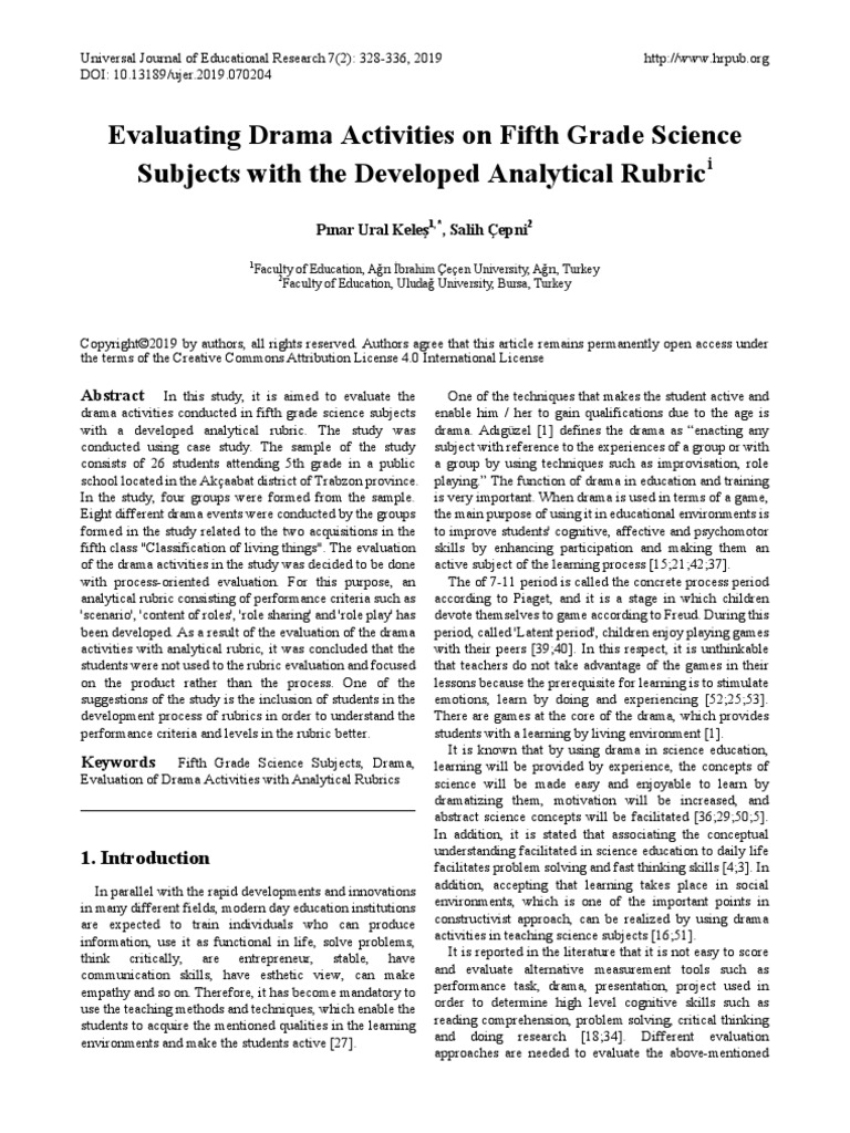 rubrics for drama 5th grade | PDF | Rubric (Academic) | Cognition
