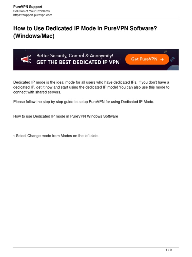 How To Use Dedicated Ip Mode in Purevpn New Windows Software Beta | PDF | Microsoft Windows ...
