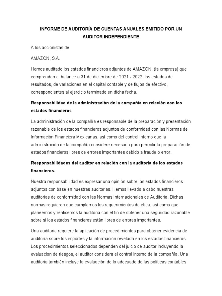 Auditoría Financiera Anual de Amazon 2021-2022 | PDF | Auditoría | Contralor
