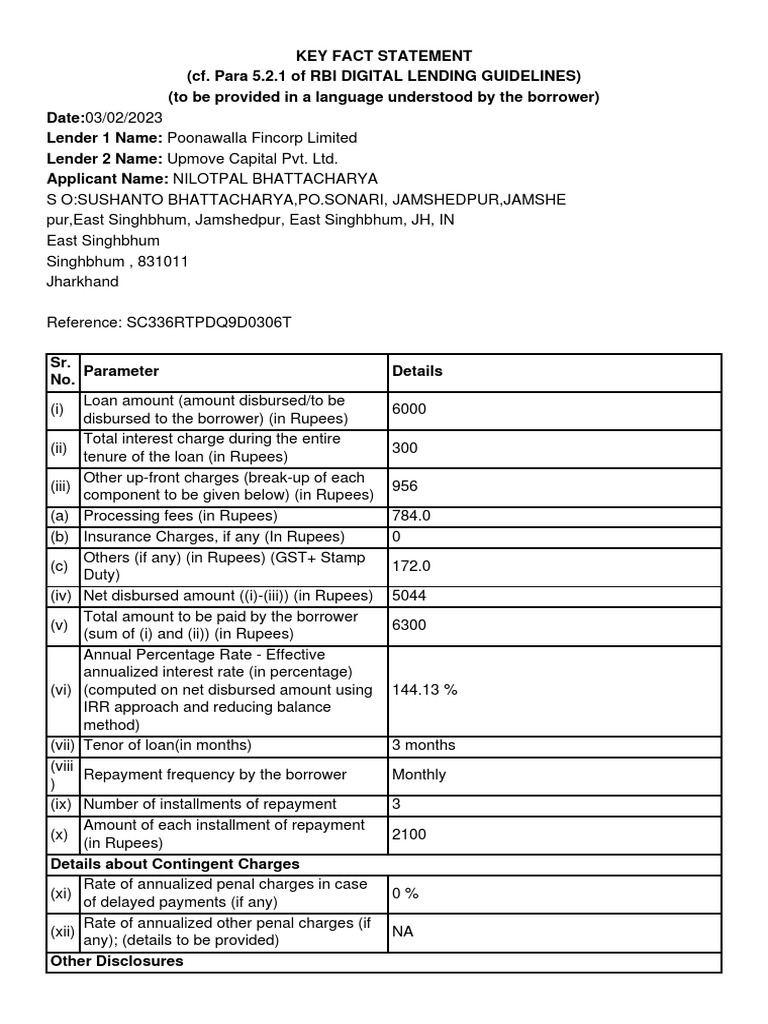 Key Fact Statement | PDF | Loans | Interest
