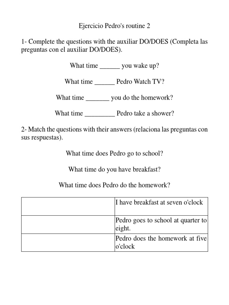Ejercicio Pedro's Routine 2 | PDF