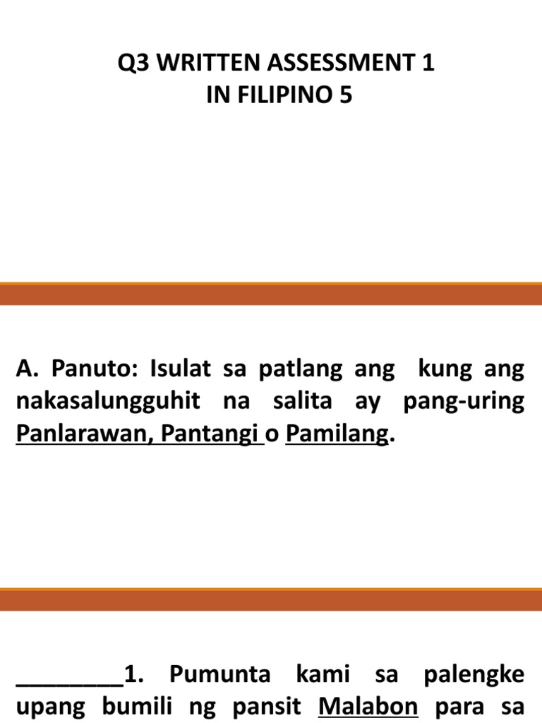 Q3 Written Assessment 1 in Filipino 5 | PDF