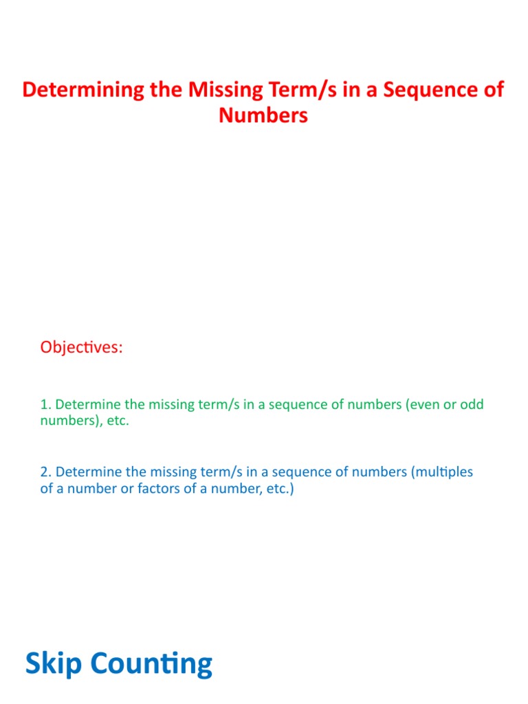 Missing Terms in A Sequence Number | PDF | Mathematics | Arithmetic Missing Terms in A Sequence Number | PDF | Mathematics | Arithmetic