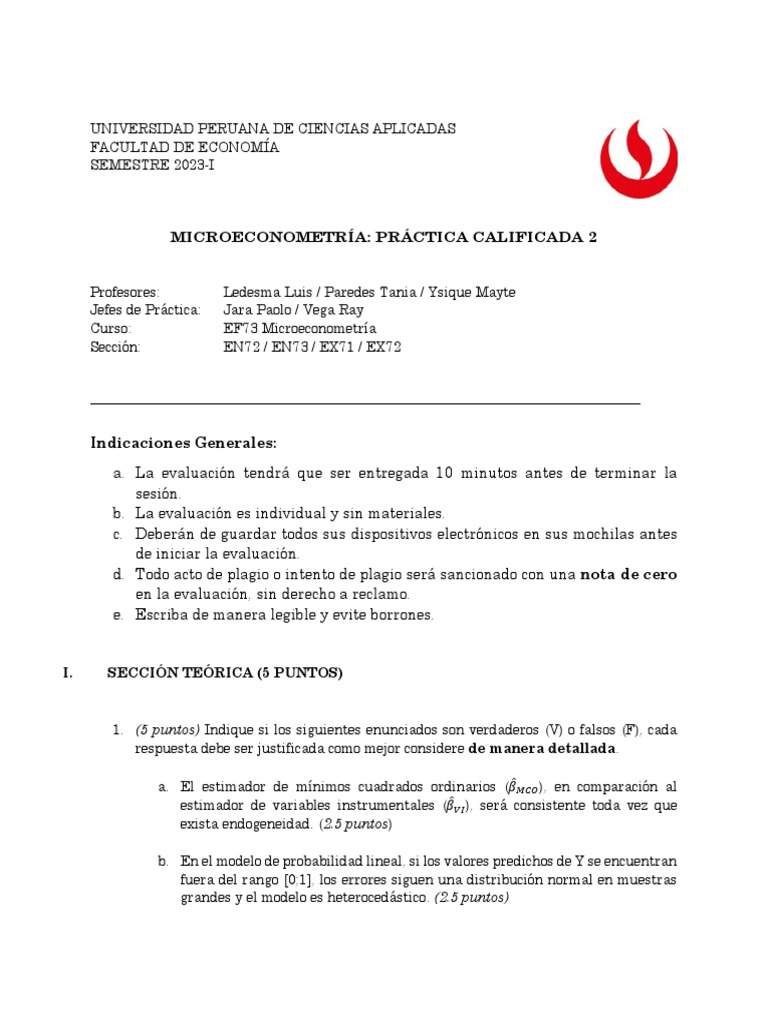 EF73 PC02 Microeconometría EX72 | PDF | Estadísticas | Análisis de ...