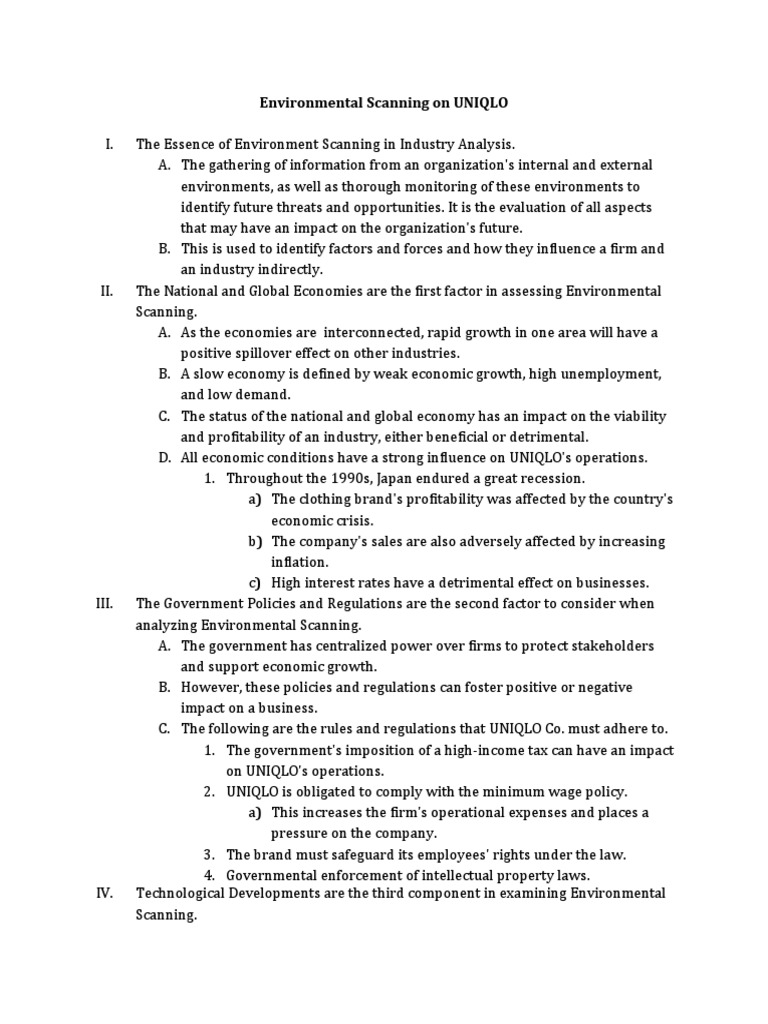 Environmental Scanning On UNIQLO | PDF | Fashion | Economic Globalization