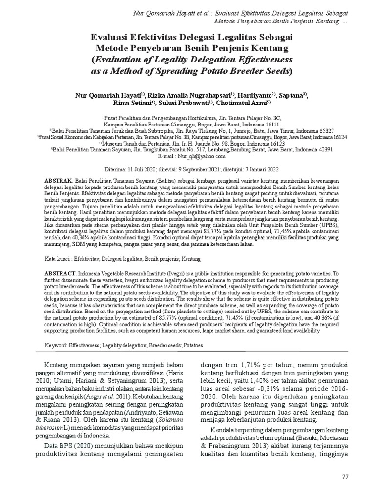Evaluasi Efektivitas Delegasi Legalitas Sebagai Metode Penyebaran Benih ...