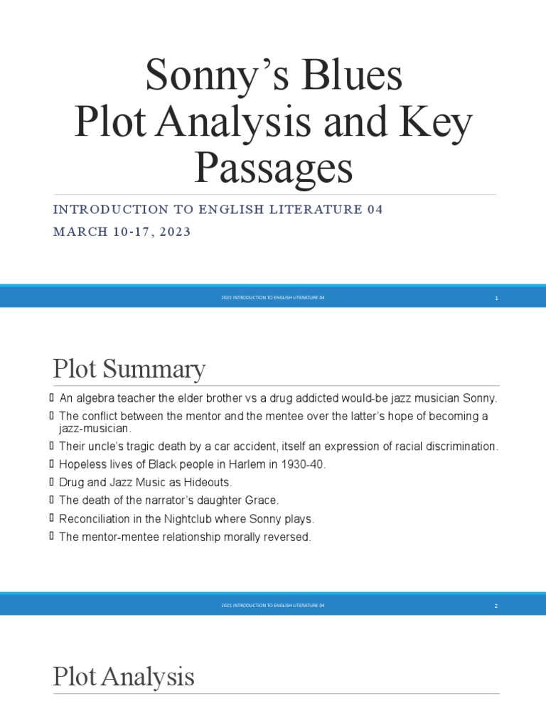 Sonny's Blues Plot Analysis and Key Passages: Introduction To English ...