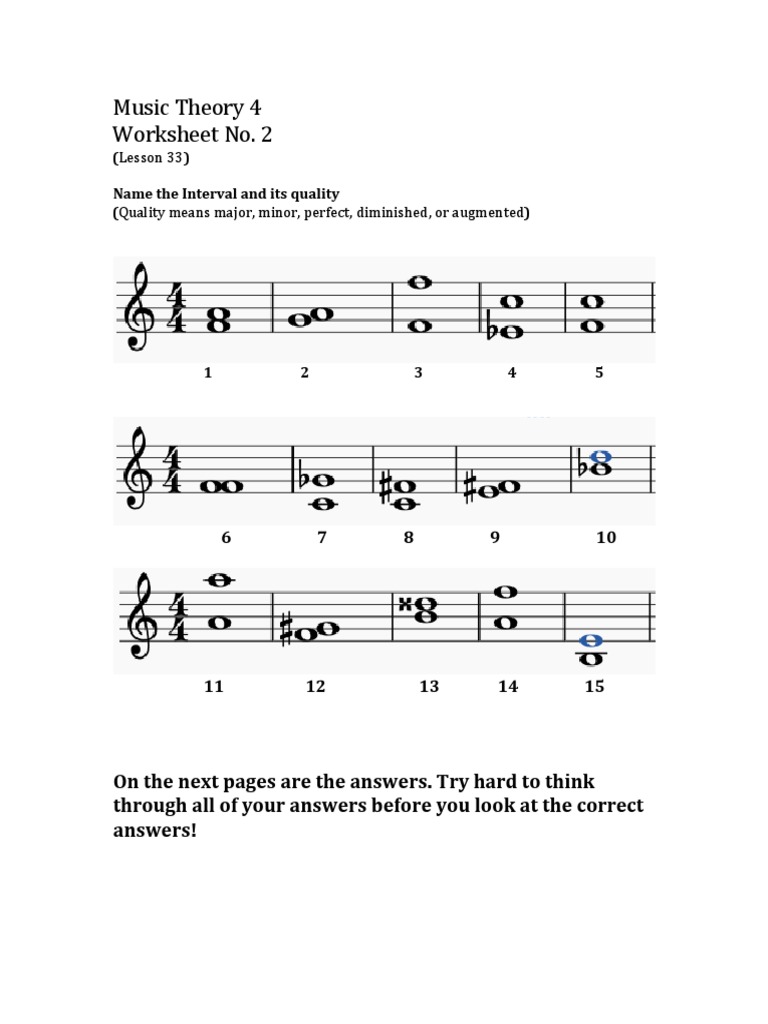 Music Theory Interval Worksheet | PDF
