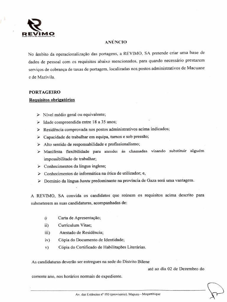 Anúncio Revimo Vagas | PDF