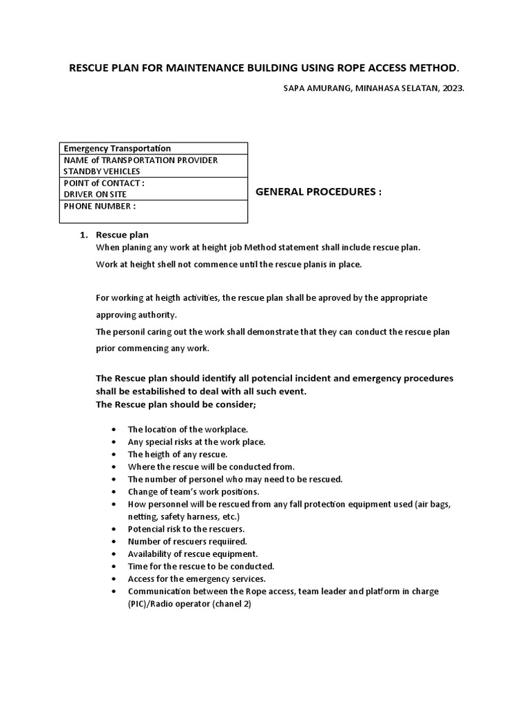 Rope Access Rescue Plan Overview | PDF | Manufactured Goods