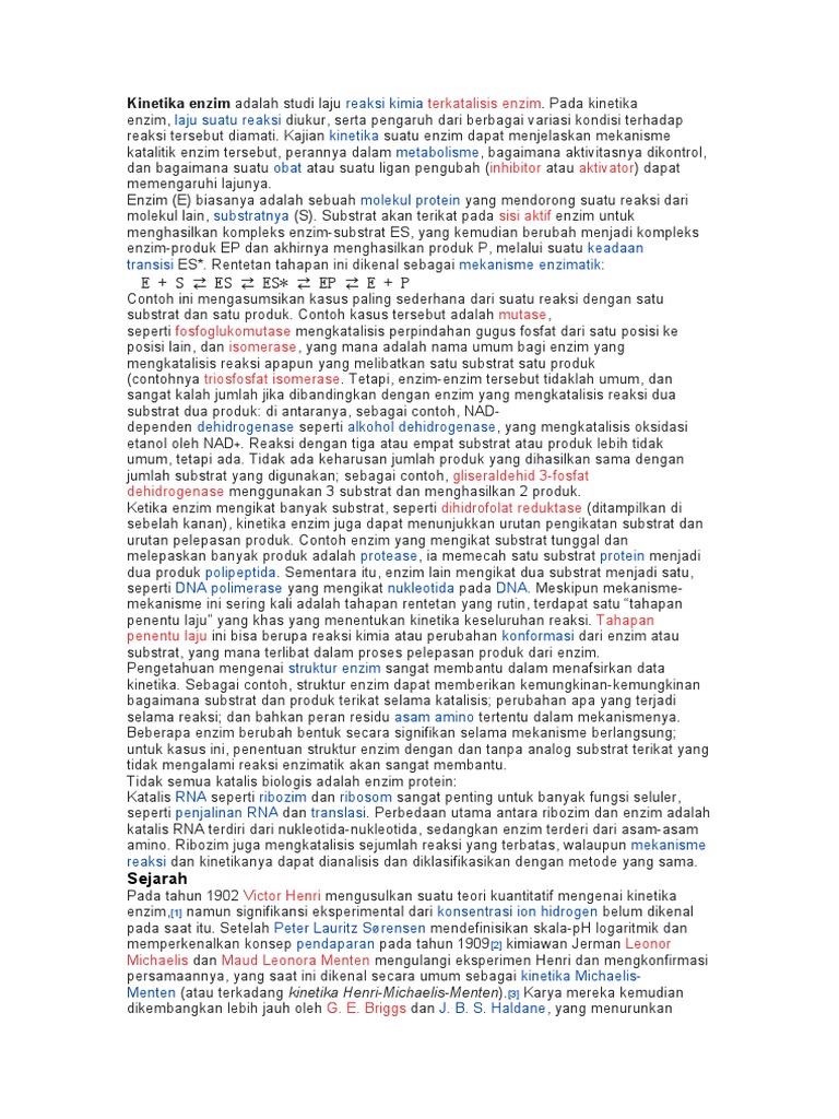 E + S Es Es Ep E + P : Kinetika Enzim Adalah Studi Laju | PDF