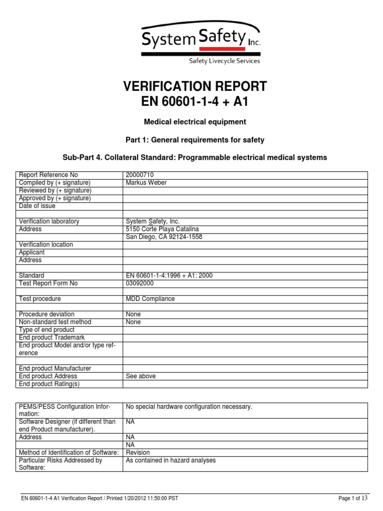 Ssi En60601-1-4a1 Checklist | PDF | Risk | Risk Management