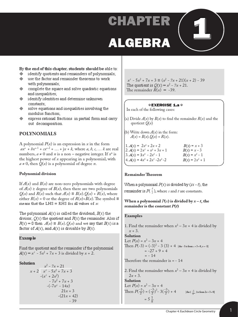 Algebra: Use The Factor and Remainder Theorems To Work | PDF | Factorization | Quadratic Equation