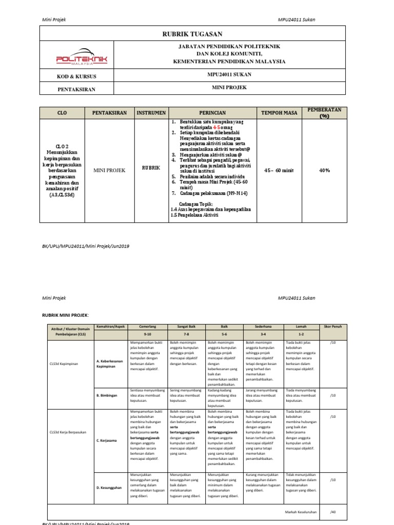 Mpu24011 Sukan Mini Projek | PDF