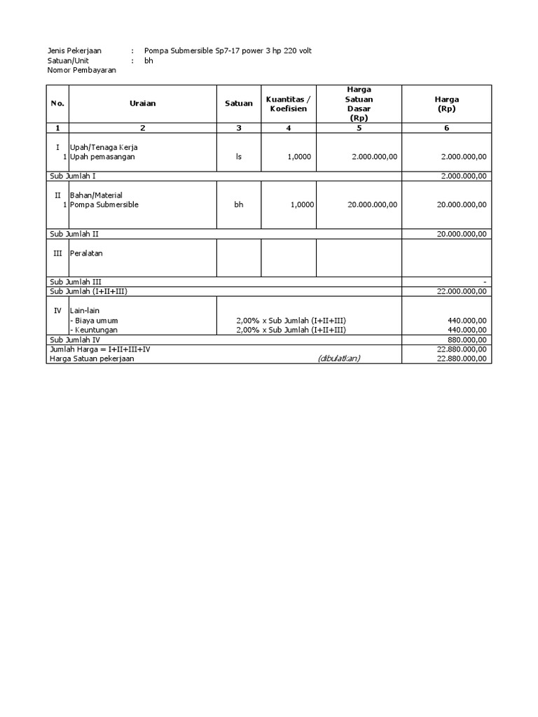 Pompa Submersible Sp7-17 Power 3 HP 220 Volt | PDF
